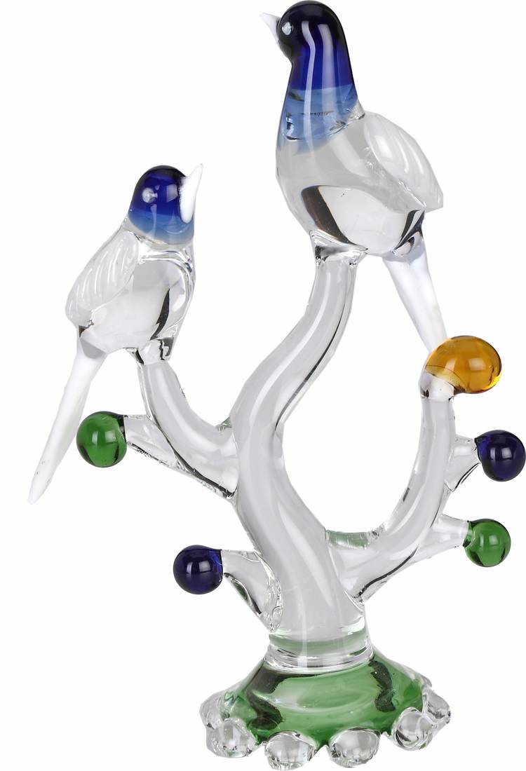Crystal Shining Clear Glass Natural Loving Birds Pair Relaxing On A ...