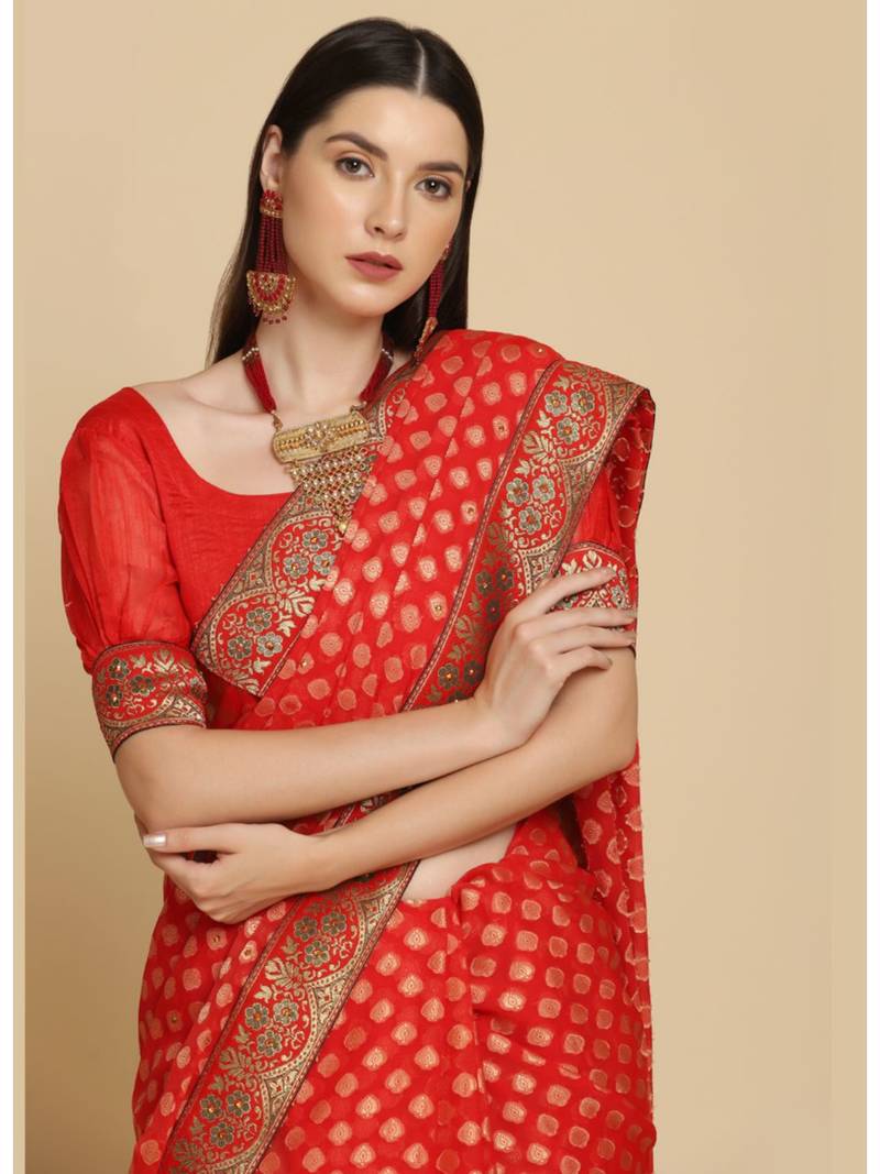 Red Georgette Karwa Chauth Sarees - Asisa Store - 3965412