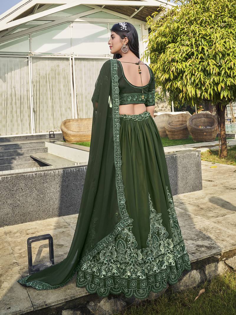 Mehendi Green Embroidered Georgette Party Wear Lehenga Choli - Jalkaa ...