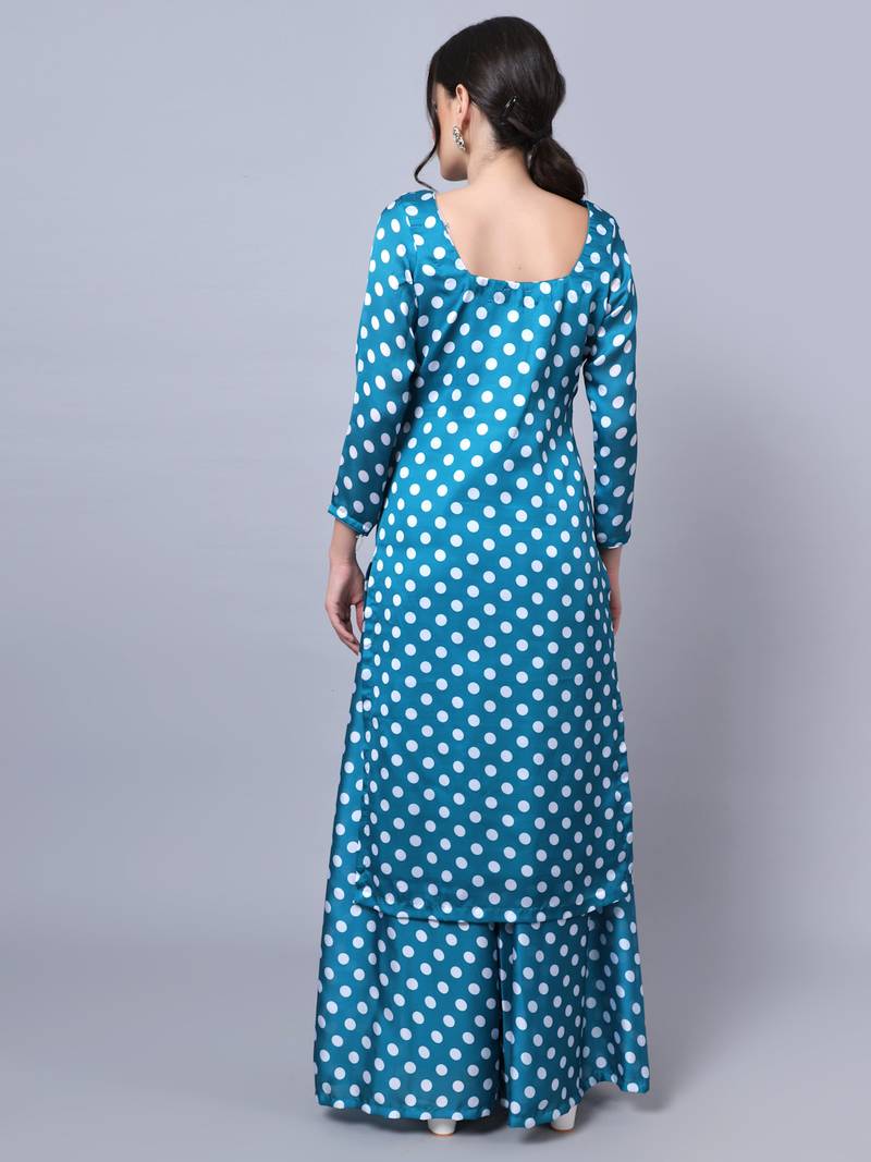 Peppy Blue Polka Kurti with Gathered Palazzo - anokherang - 3968112