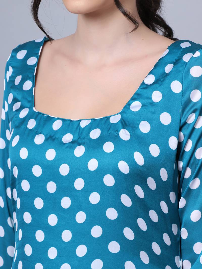 Peppy Blue Polka Kurti with Gathered Palazzo - anokherang - 3968112