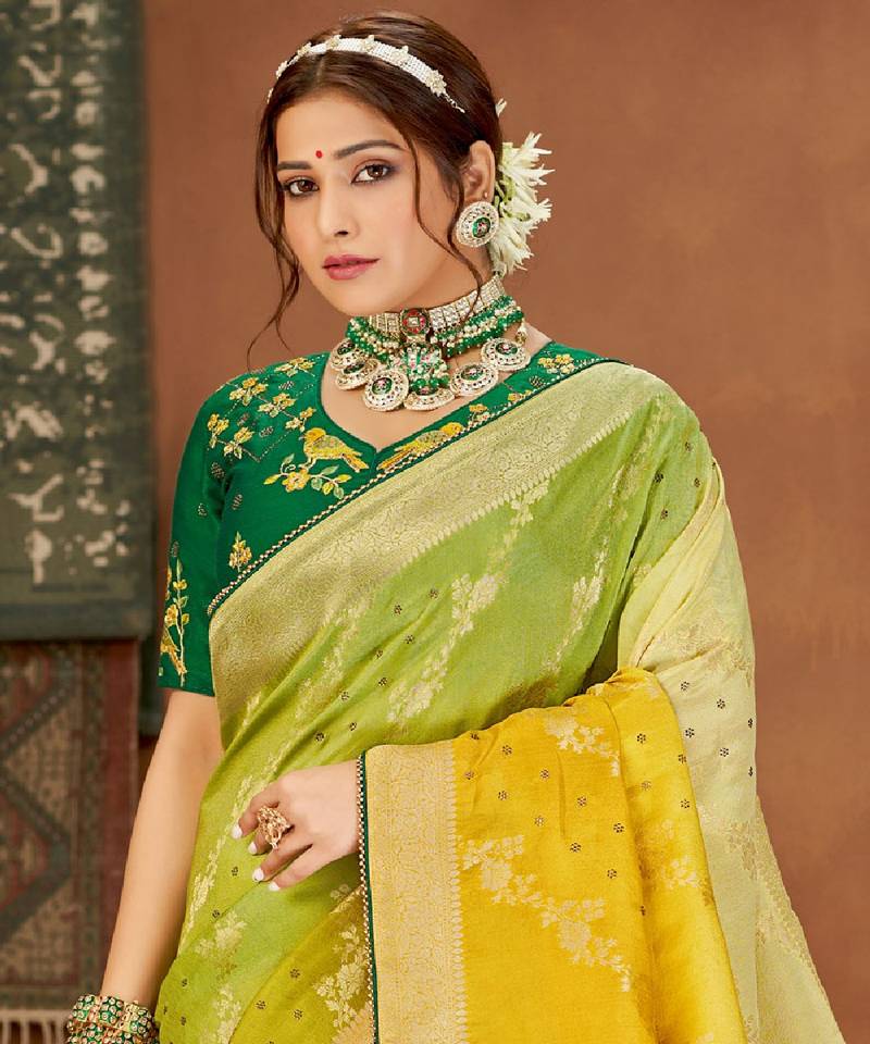 Multi Art Silk Zari Weaving Saree With Diamond Work - Vishal Prints ...