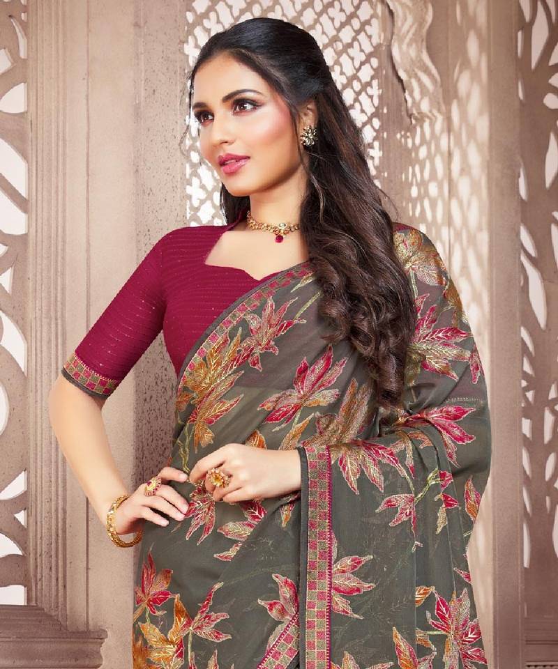 Lemon Brasso Saree With Foil Print And Zari Border - Vishal Prints ...