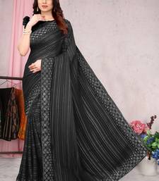 Black plain georgette saree with blouse - Sourbh Sarees - 3968496