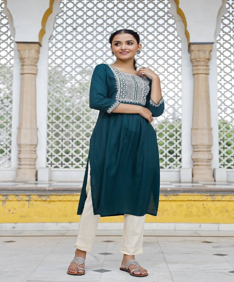 Blue Cotton Kurta - PHEETA - 3968546