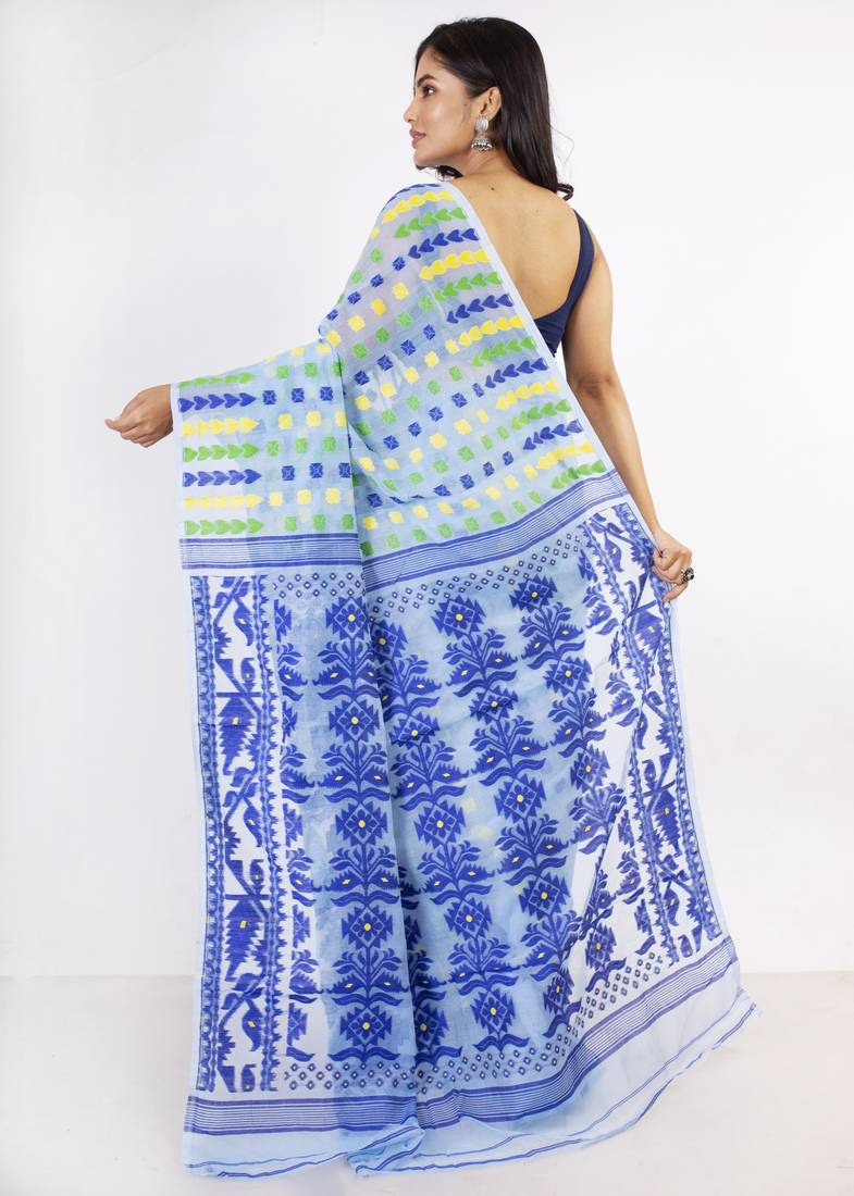 Blue woven cotton saree - SWETA - 3969514