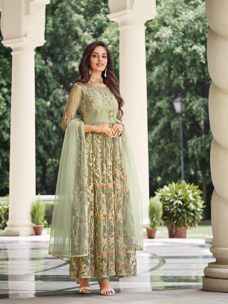 Pista Heavy Coding,Sequance Embroidery Work Butterfly Net unstitched ...