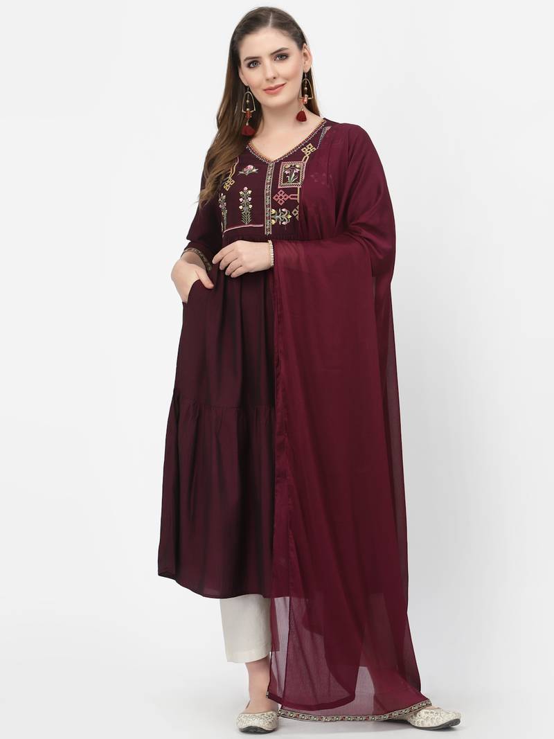 Wine thread embroidery viscose salwar - Arhaa - 3973682