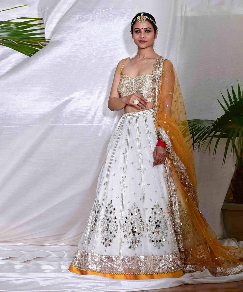 Peela Aaina Ornate Hand-Embroidered Mirror Work Lehenga Set - RANG BY ...