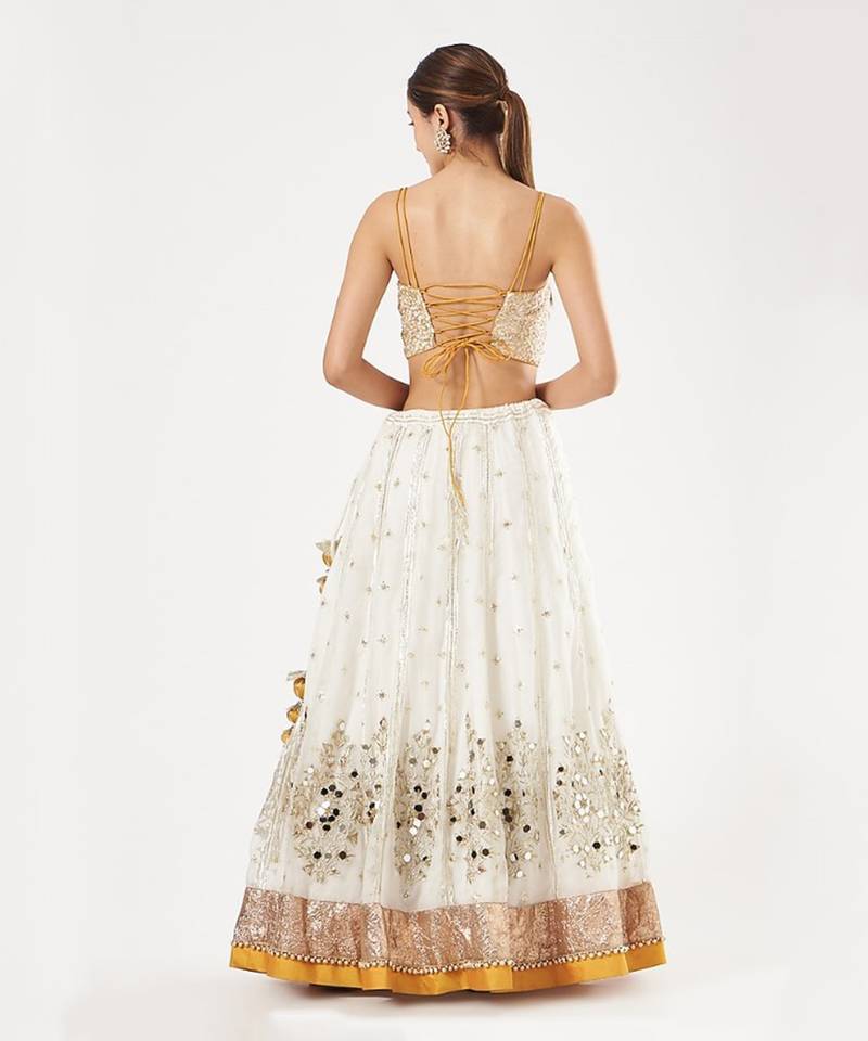 Peela Aaina Ornate Hand-Embroidered Mirror Work Lehenga Set - RANG BY ...