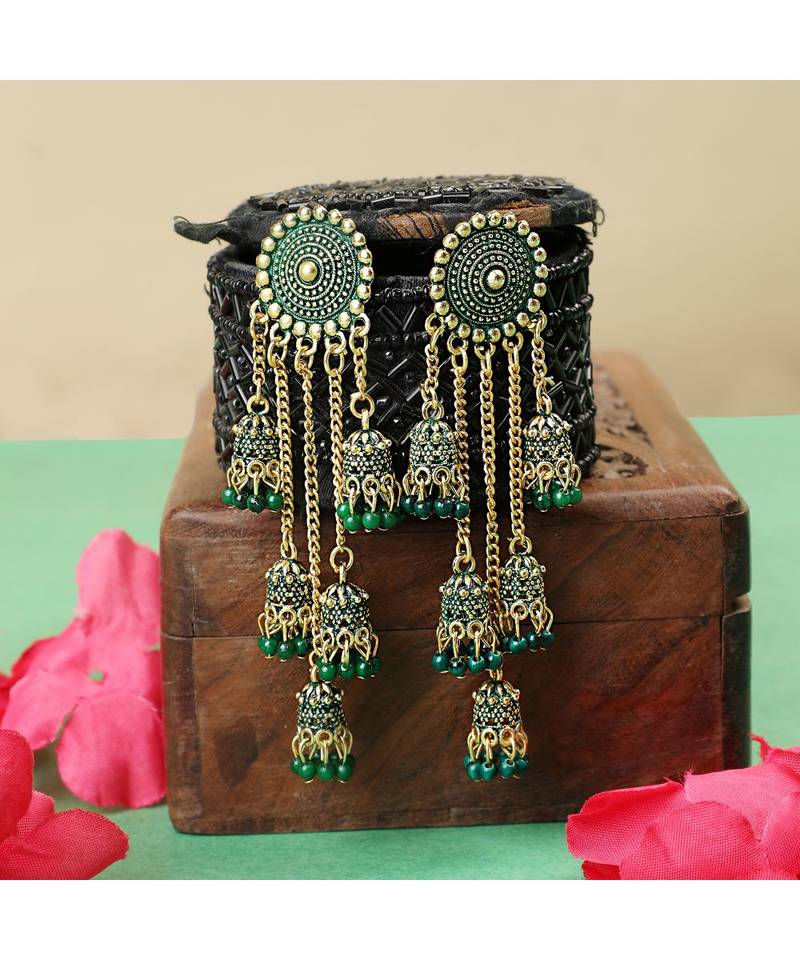 Antique Gold Dangle and Drop Jhumka Earring - Mode Mania - 3978439