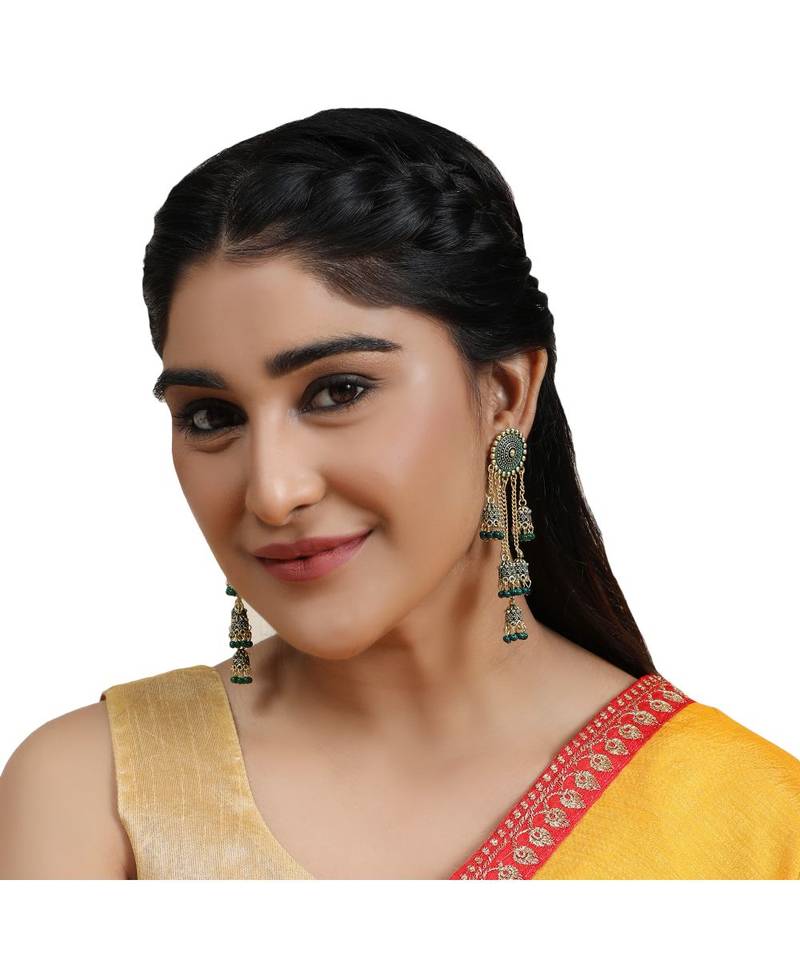 Antique Gold Dangle and Drop Jhumka Earring - Mode Mania - 3978439