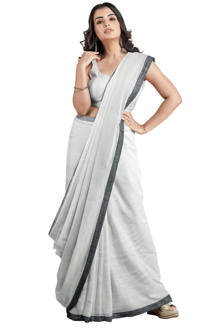 White cotton handloom saree - Mamta Saree - 3980486