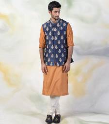 Navy Blue Floral Embroidered Silk Bandi Jacket - Talking threads - 3982266