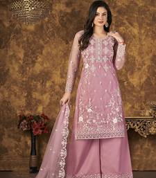 Light-pink thread embroidery net salwar - Monjolika - 3983221