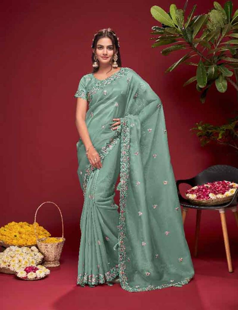 Beautiful Organza with Thread Work & Fancy Coding Work Saree - Shraddha ...