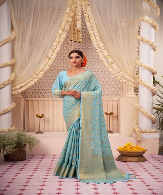 Heavy Yet Simple Sky Blue Colour Saree With Full Ethnic Feel - KSM ...
