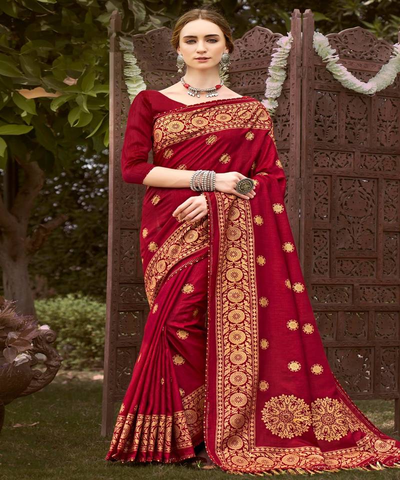 Maroon Colour Saree With Beautiful Khadi Print - KSM PRINTS - 3989565