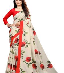 Red printed satin saree with blouse - Vedant Vastram - 3989745