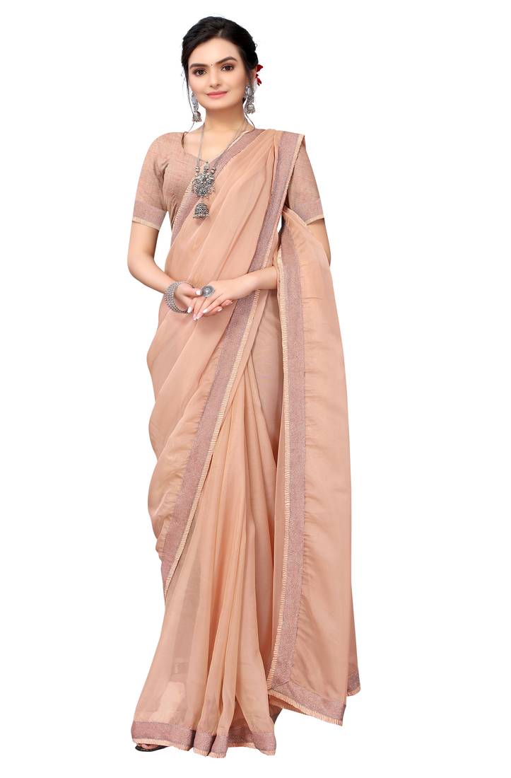 Peach plain tissue saree with blouse - Mahotsav E Solution - 3991484
