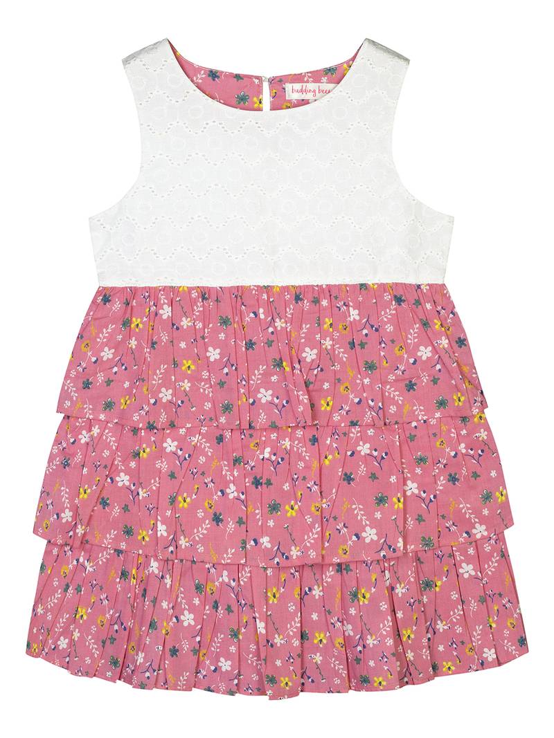 Budding Bees Girls Pink Tier A-Line Dress - Budding Bees - 3992519
