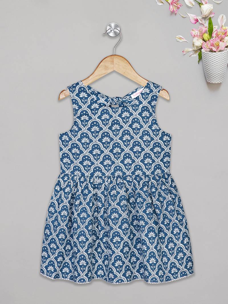 Budding Bees Girls Cotton Floral Dress-Blue - Budding Bees - 3992869