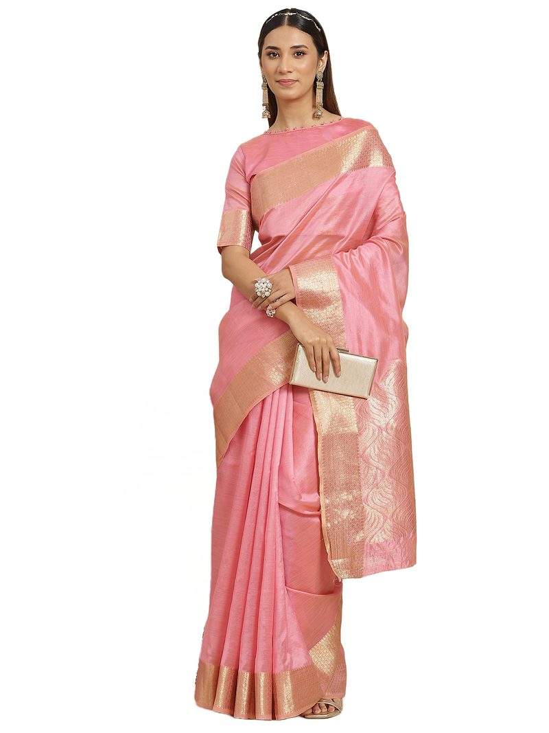 Pink plain organza saree with blouse - RIVA ENTERPRISE - 3994740