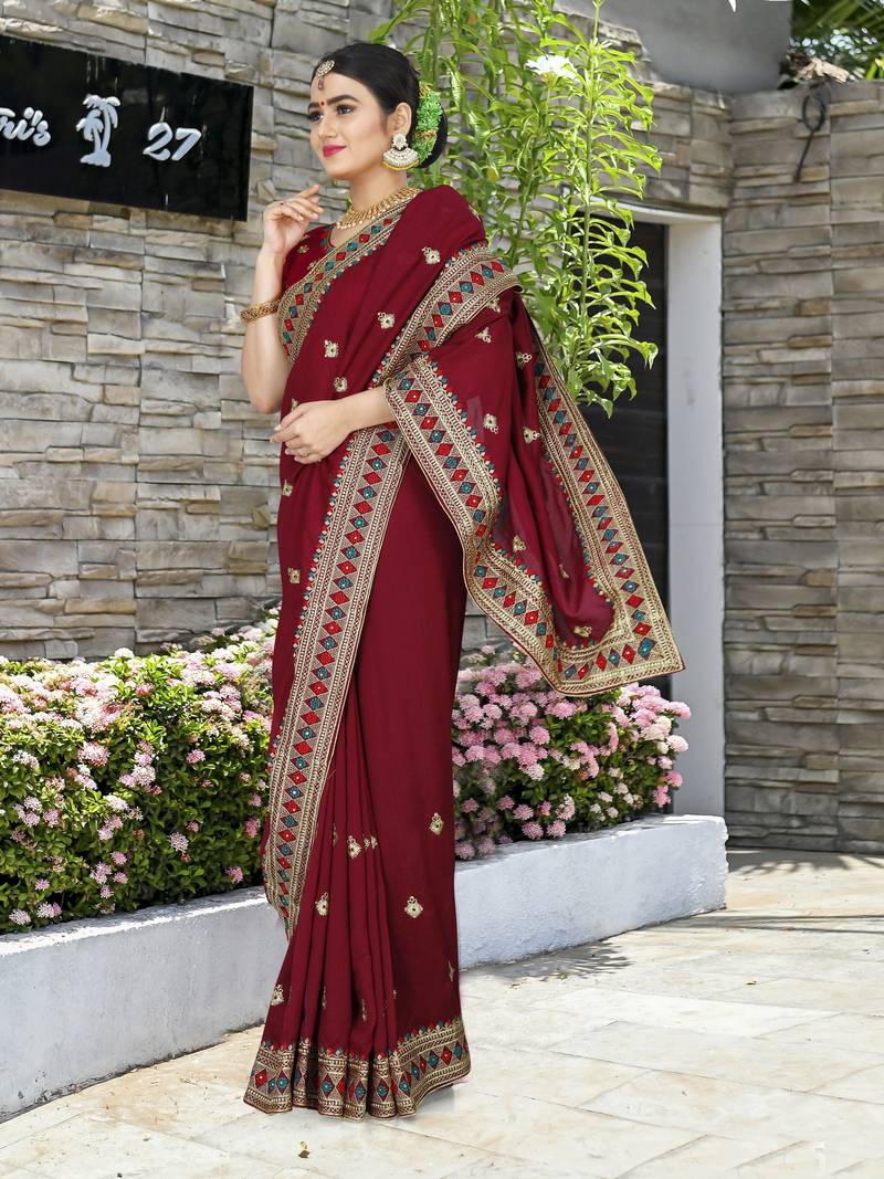 A HEAVY EMBROIDERY WORK & STONE WORK SAREE - CLOTH BOOST - 3996414