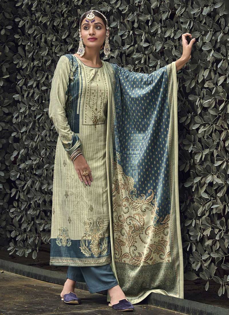 Blue Colour Velvet Salwaar Suit With Ethnic Fancy Digital Print - KSM ...