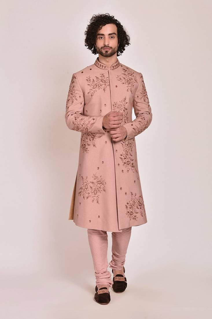 Old Rose Pattern Embroidered Sherwani - JATIN MALIK - 4006708