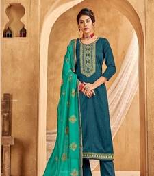 Blue mirror work sequins silk unstitch straight fit churidar salwar ...