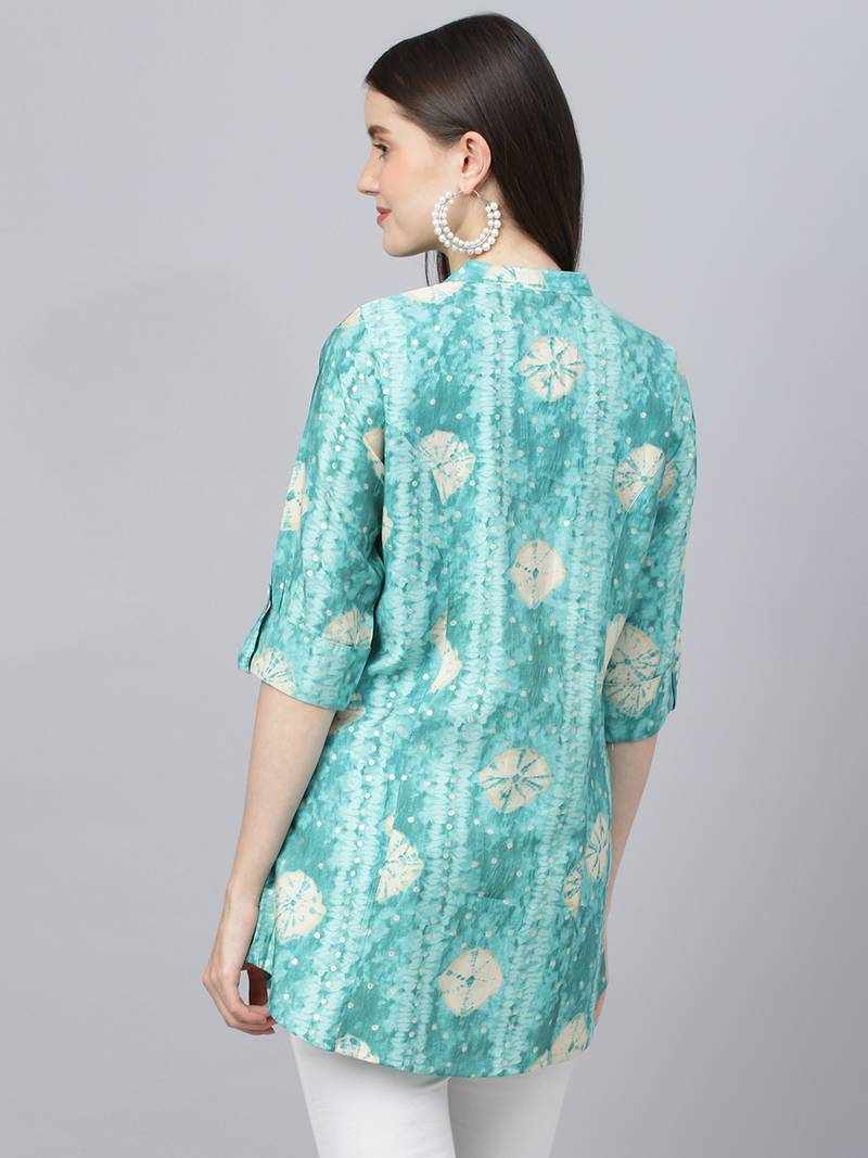 Sea-green printed modal tunics - Divena - 4009068