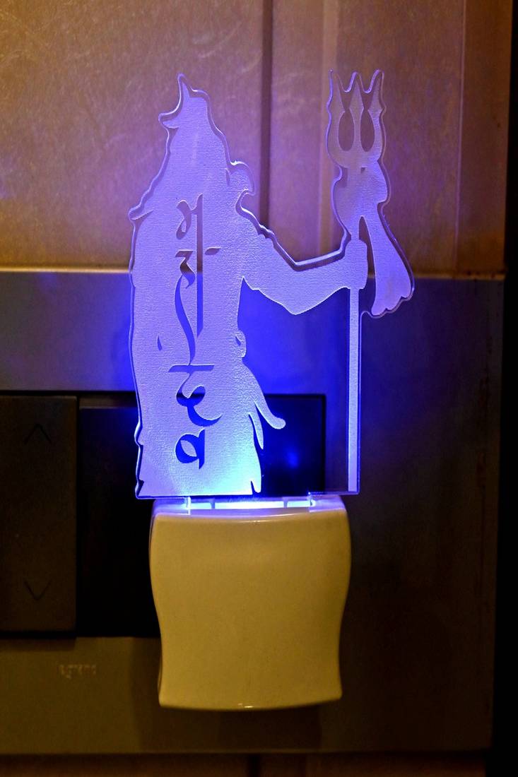 3D Illusion Mahadev Shadow With Trident LED Plug & Play Wall Lamp ...