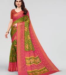 Pisara Olive Chiffon Brasso Floral Printed Saree - Pisara - 4015877