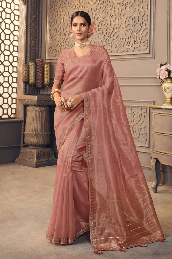 Designer Organza with golden smoke Festival wear Saree - YOMIKA TRENDZ ...