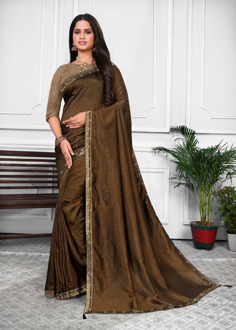 Indian Women Mehandi Vichitra Silk Full Saree Fancy Border with stone ...