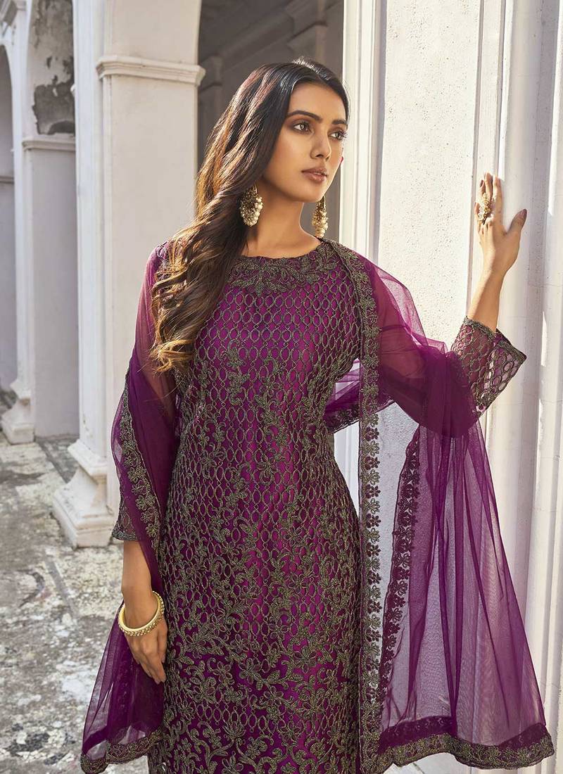 Heavy Designer Embroidery Work Purple Colour Salwaar Suit With Great ...