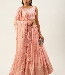 Panchhi Coral Pure Georgette Embroidered Semi-Stitched Lehenga ...