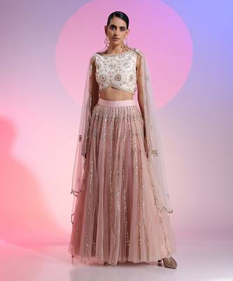 Buy Ivory And Pink, Gotta And Sequin Lehenga Set Online for Women by ...