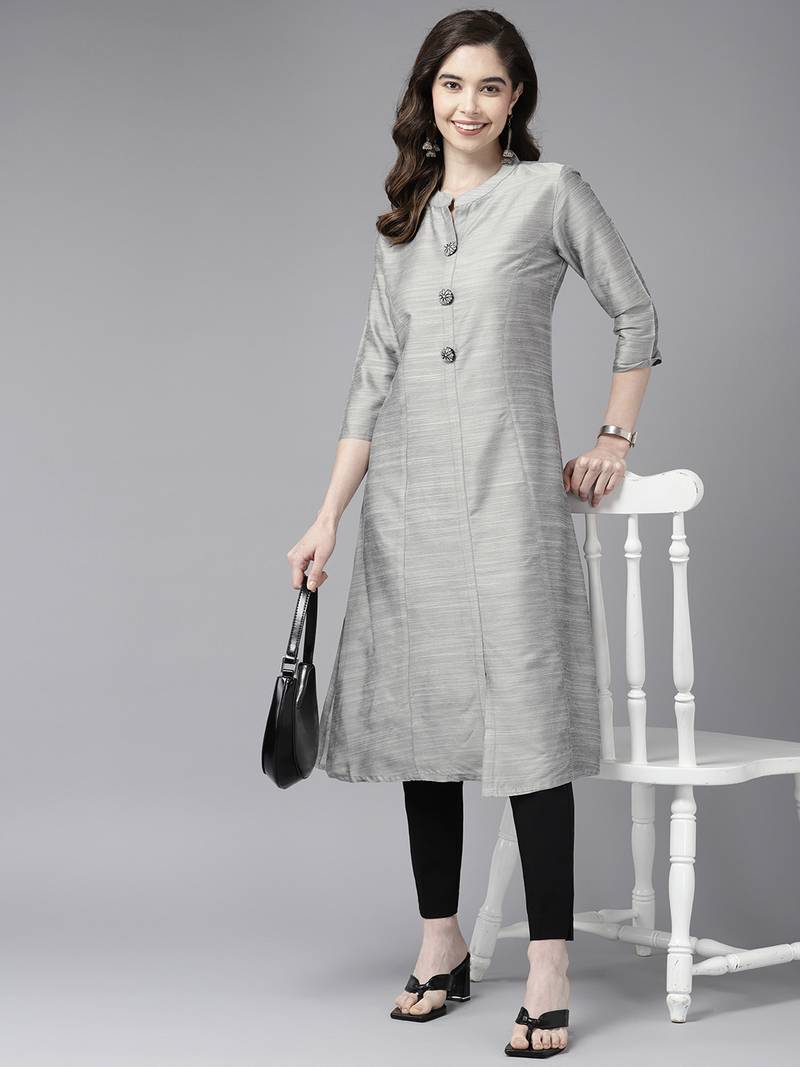 Grey plain cotton cotton-kurtis - Aarika - 4024688