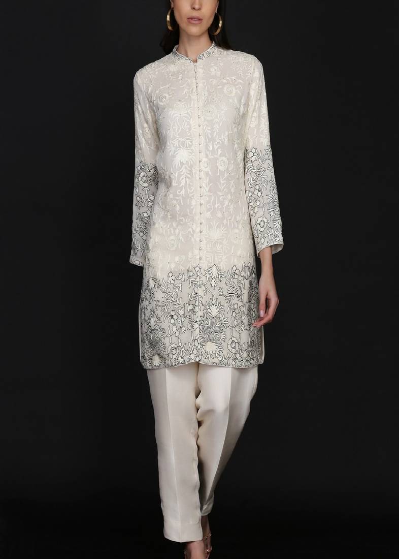 Ari Work Tunic With Black Outline And Pant - Anju and Harleen - 4024957