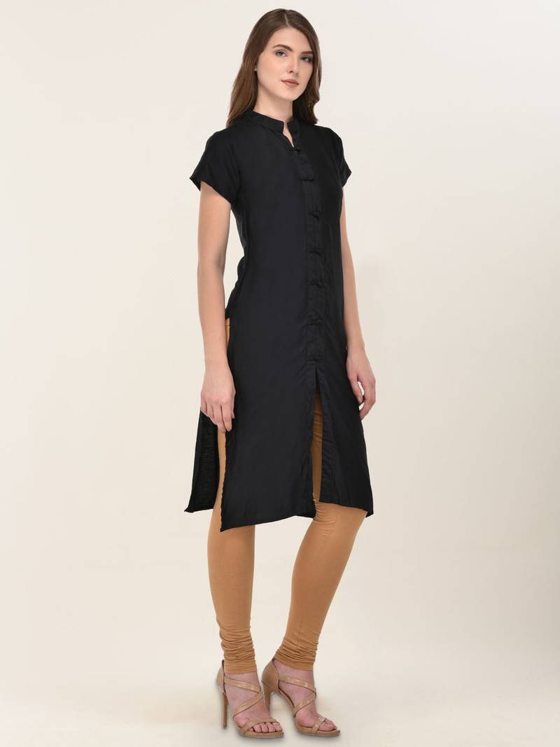 Black plain cotton ethnic-kurtis - kvsfab - 4025219