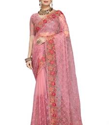 Pink embroidered net saree with blouse - KAD CREATIONS - 4026622
