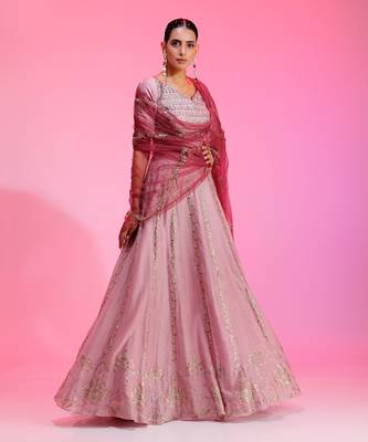 Buy Mauve Pitta Work Lehenga Set Online for Women by KUDI PATAKA ...