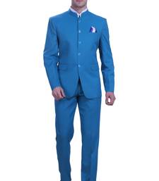 Turquoise plain cotton men-blazers - SAAYA - 4028341