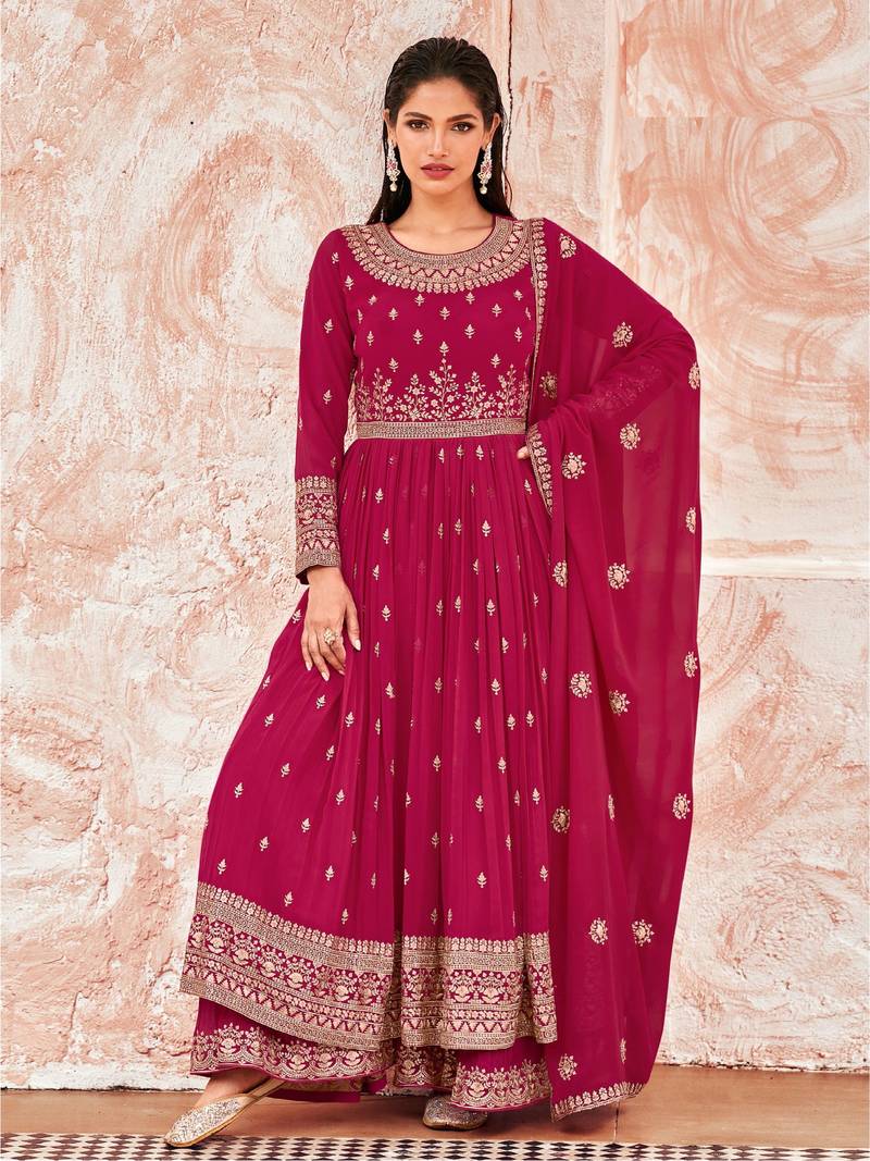 Beautiful And Ethnic Pink Sharara Suit In Georgette Fabric For Wedding ...