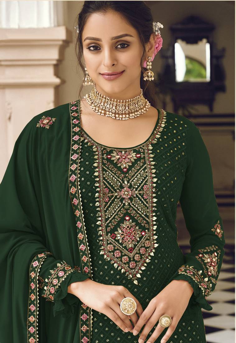 Heavy Designer Embroidery Work Salwaar Kameez In Girlish Green Colour ...