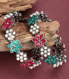 Styylo Fashion Set Of 2 Oxidised Floral Shaped Silver-Plated Pink and ...