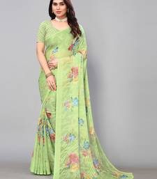 Pisara Olive Chiffon Brasso Floral Printed Saree - Pisara - 4033000