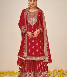 Red Color Georgette Embroidered Palazzo Salwar Suit - Hirpara House ...